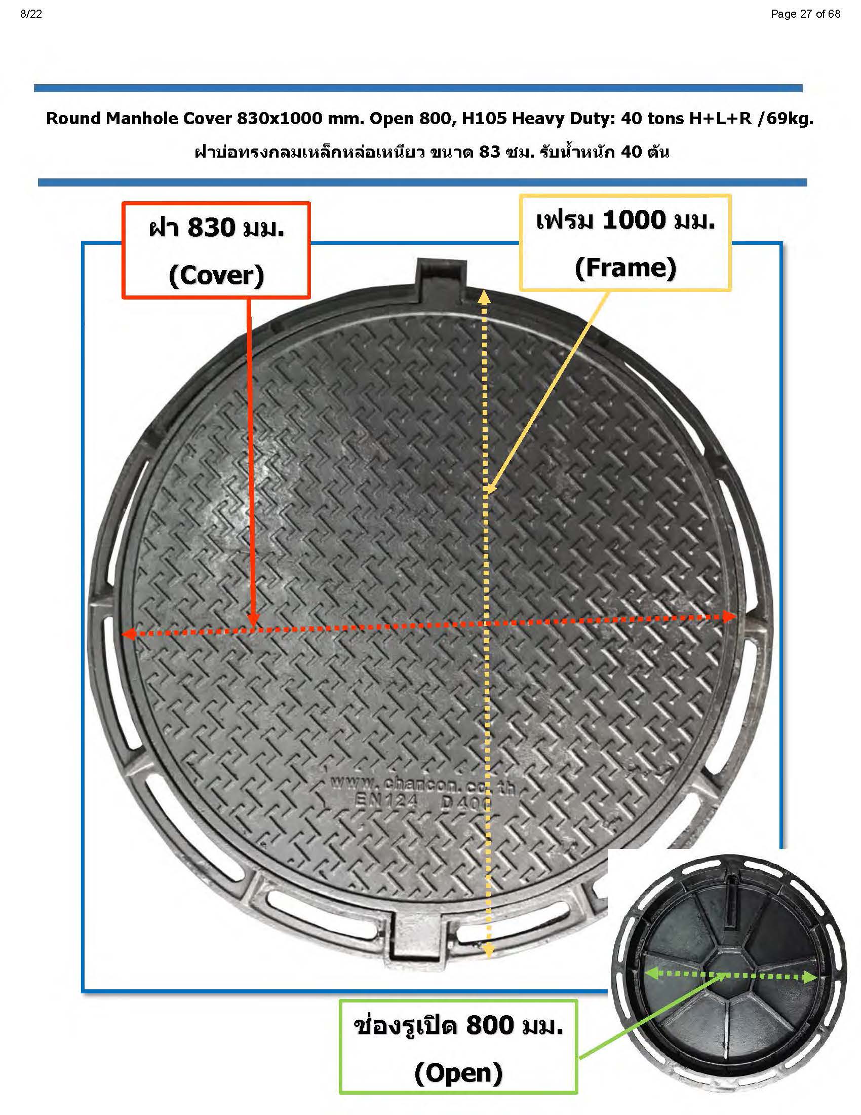 Ductile ManholeCover ฝาบ่อพักเหล็กหล่อ ฝาปิดท่อระบายน้ำ