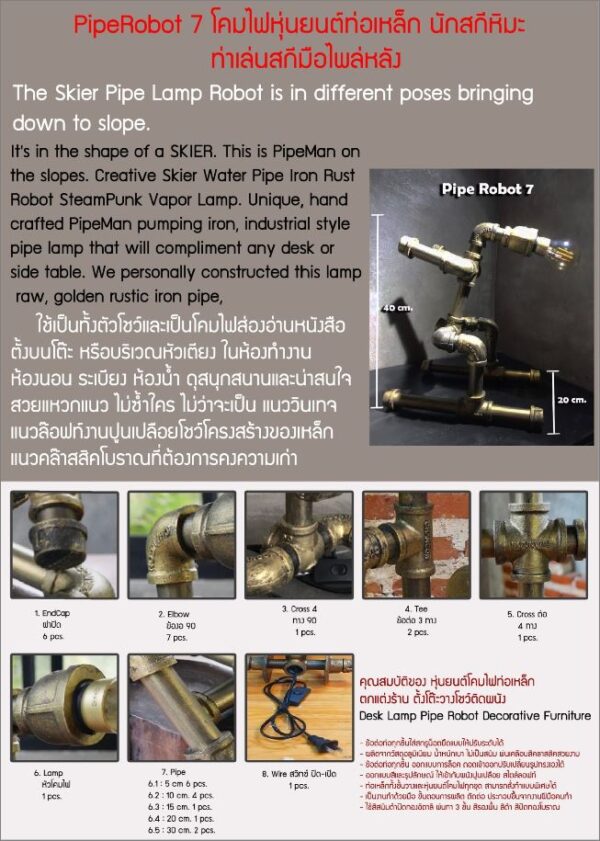 Pipe Robot Lamp โคมไฟหุ่นยนต์ท่อเหล็ก ตั้งโต๊ะวางโชว์ติดผนัง